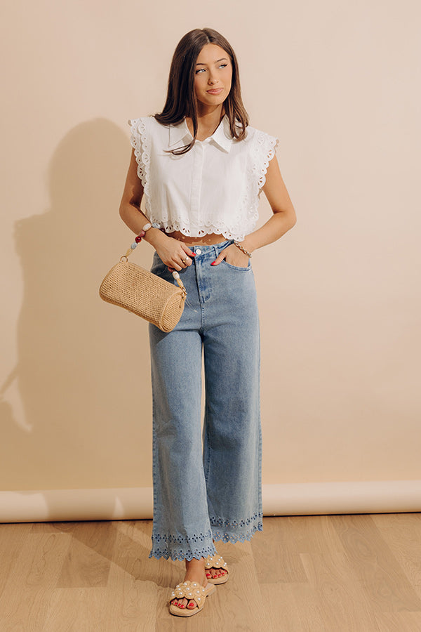 The Georgia High Waist Eyelet Pants in Light Wash – Impressions Online ...