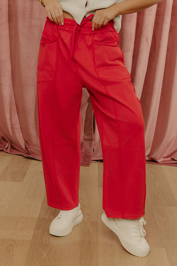 The Callie High Waist Vintage Wash Barrel Leg Pants in Red ...